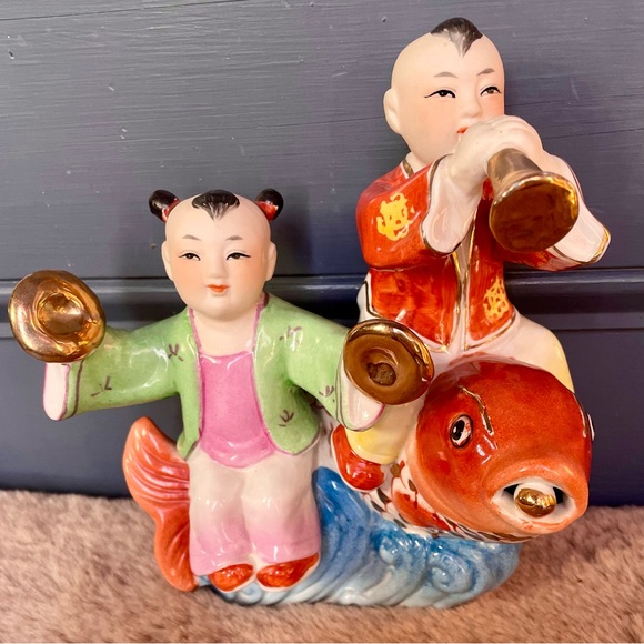 Art | Vintage Chinese Porcelain Figurines On Koi Fish Playing Cymbols ...